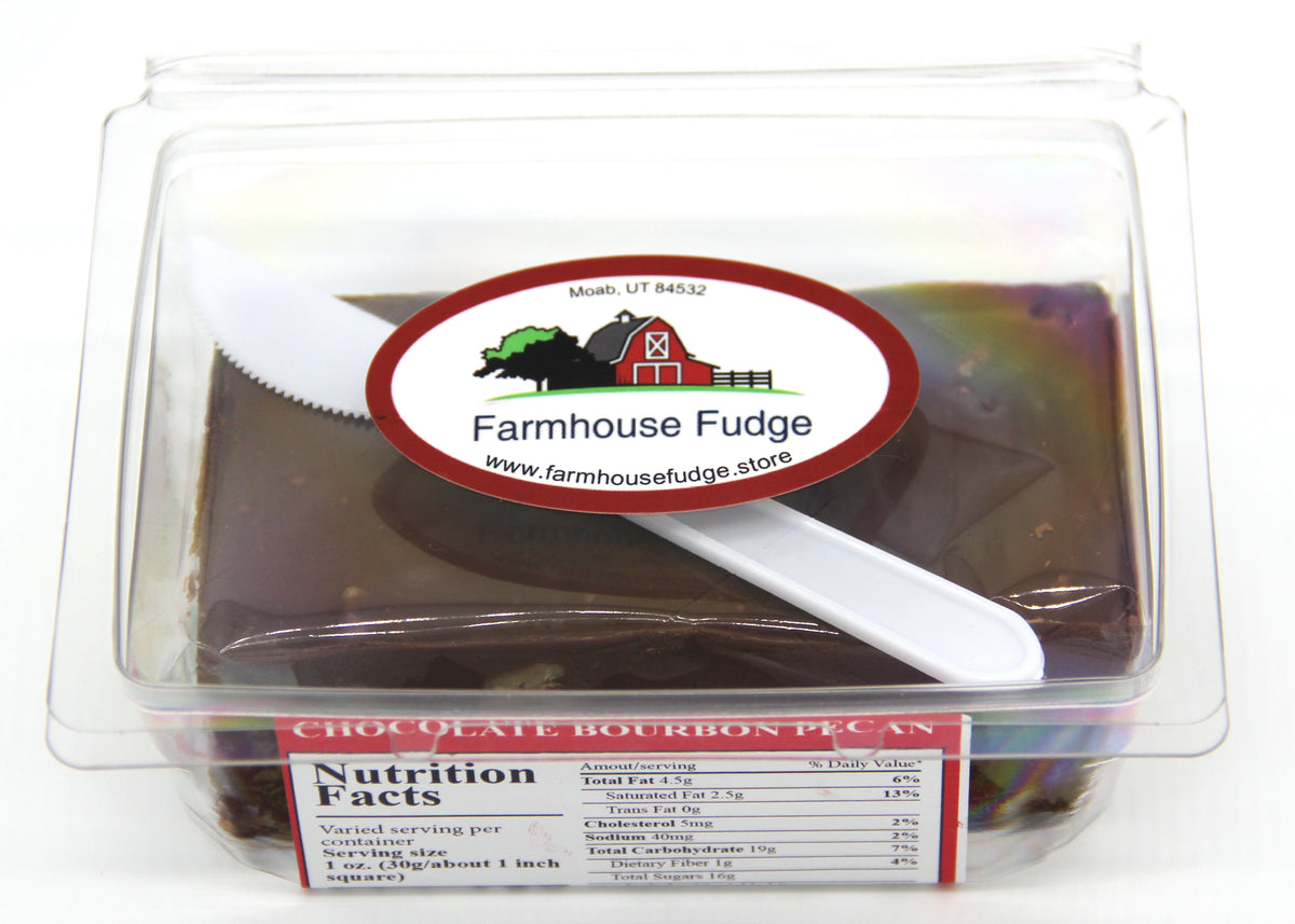Chocolate Bourbon Pecan Fudge 1 Piece Container – Farmhouse Fudge