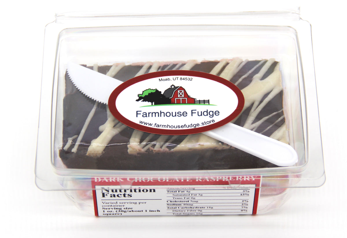 Dark Chocolate Raspberry Fudge 1 Piece Container – Farmhouse Fudge