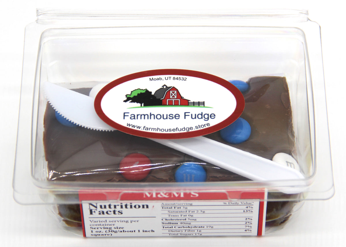 M&M Chocolate Fudge 1 Piece Container – Farmhouse Fudge
